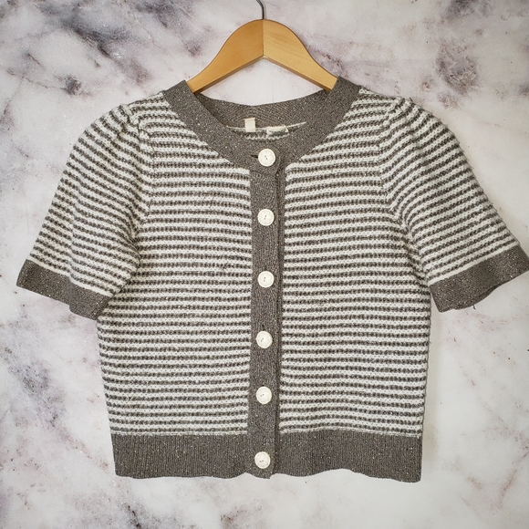 Moth | Sweaters | Moth Silver Ivory Striped Cropped Cardigan | Poshmark